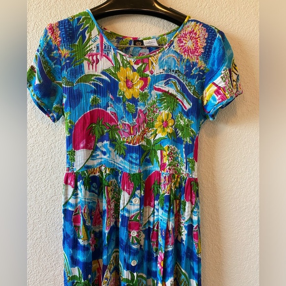 Bila | Dresses | Bila Vacation Bright Floral Print Pleated Midi Dress ...
